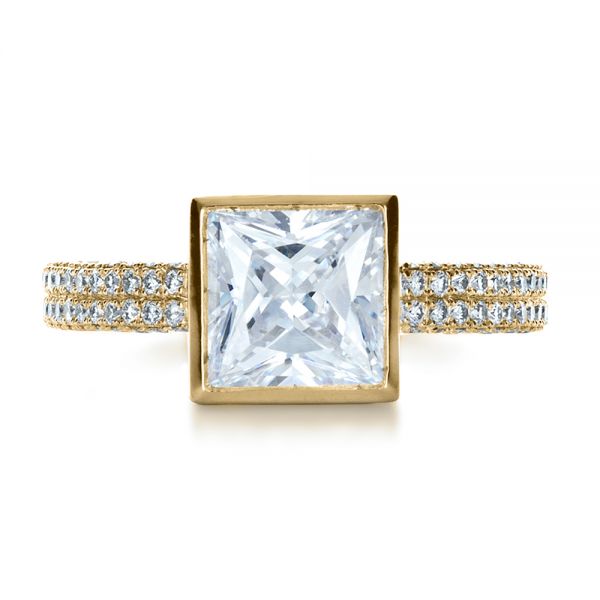 14k Yellow Gold Custom Bezel Set And Pave Diamond Engagement Ring 1232
