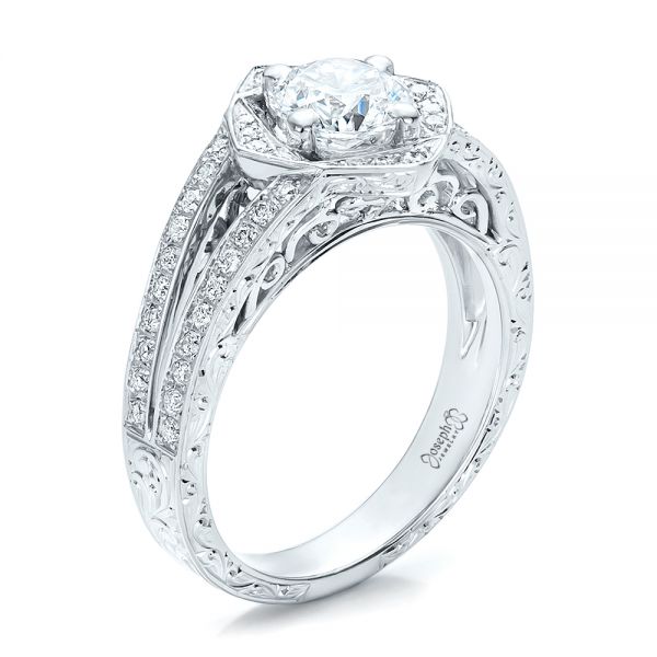 Custom Diamond Halo And Hand Engraved Engagement Ring #100714 - Seattle ...