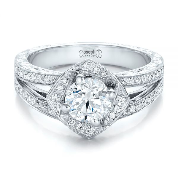 Custom Diamond Halo And Hand Engraved Engagement Ring #100714 - Seattle ...