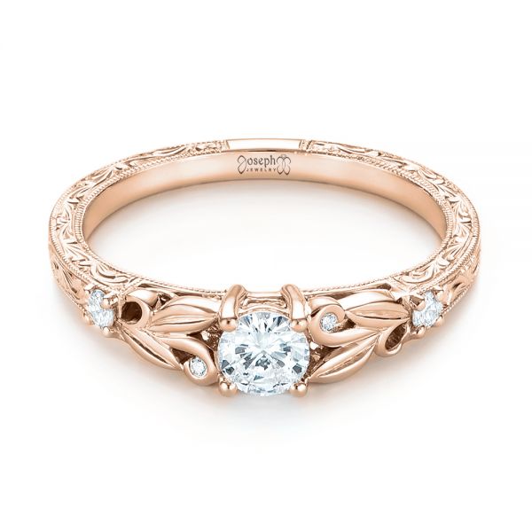 18k Rose Gold Custom Hand Engraved Diamond Engagement Ring #103242 ...