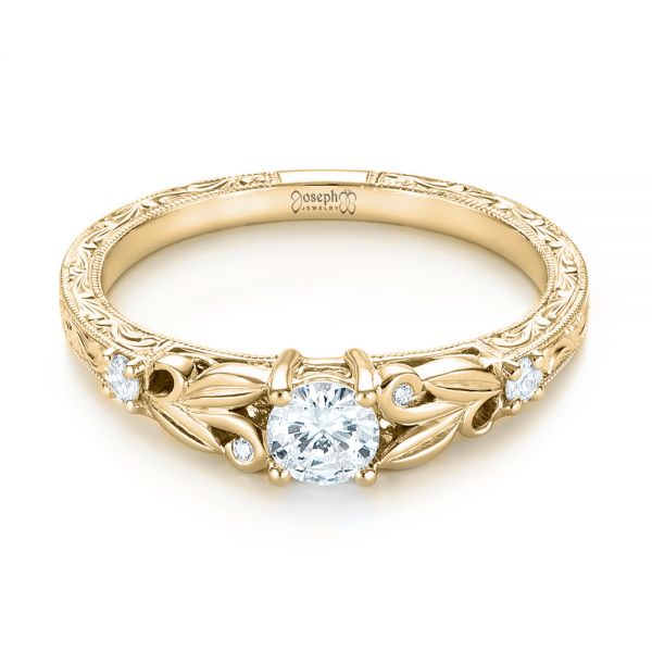 14k Yellow Gold Custom Hand Engraved Diamond Engagement Ring #103242 ...