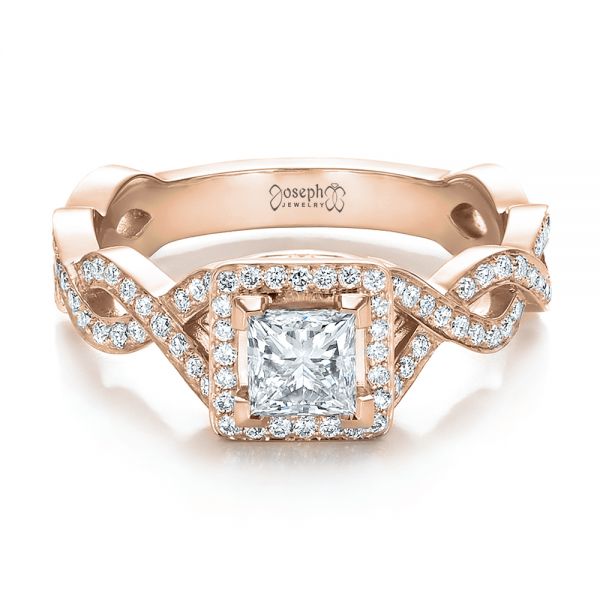 14k Rose Gold Custom Princess Cut Diamond Halo Engagement Ring 100604
