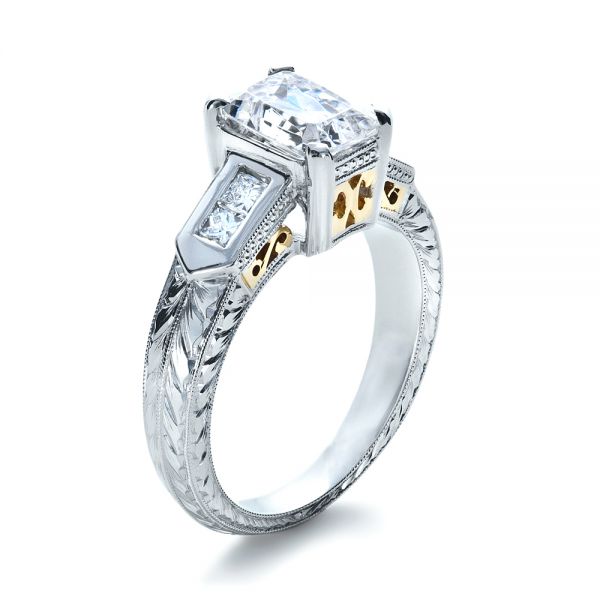 Two-tone Hand Engraved Engagement Ring #1191 - Seattle Bellevue ...